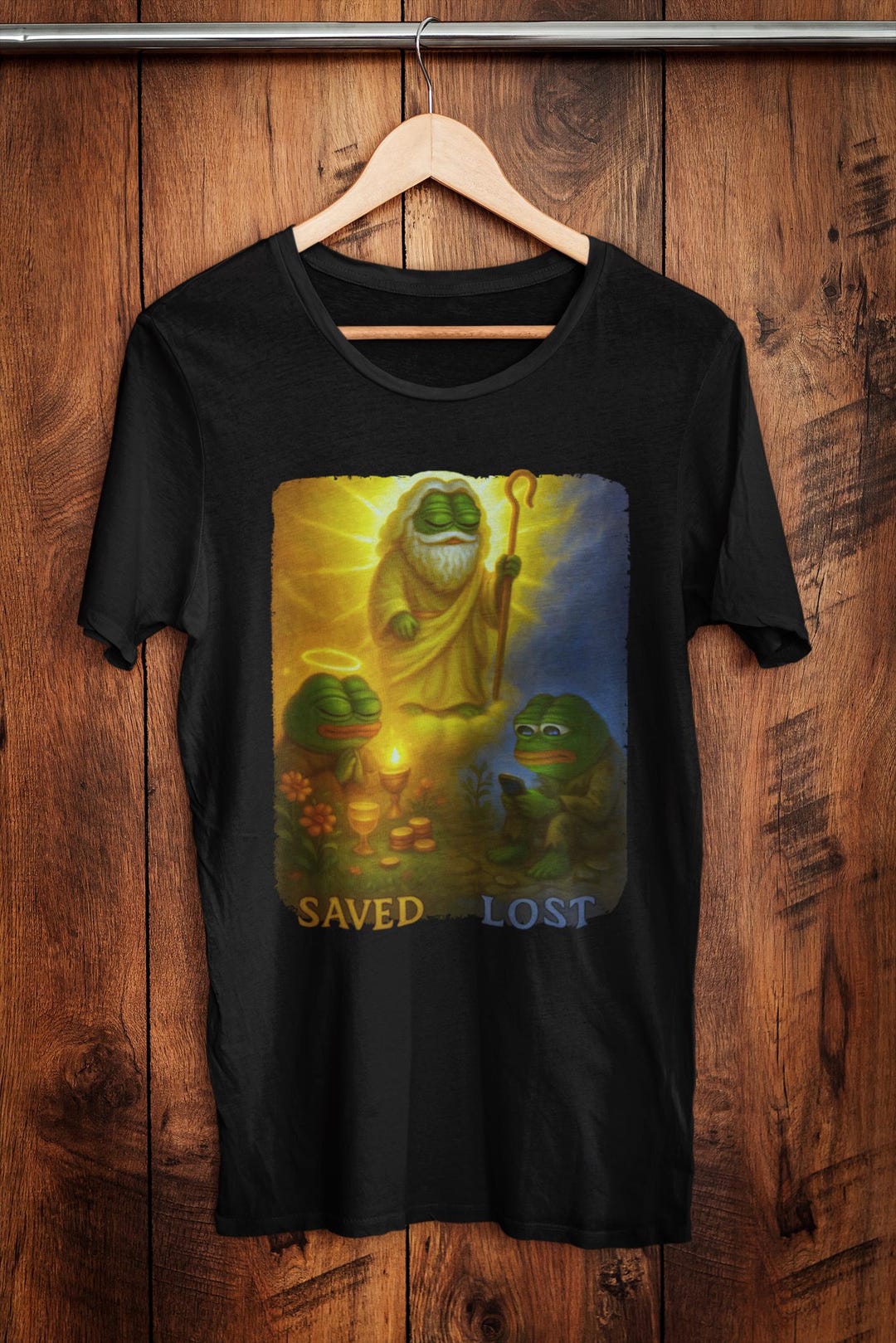 Saved and Lost Apu Religious Meme Shirt Funny Enlightened Frog Design ...