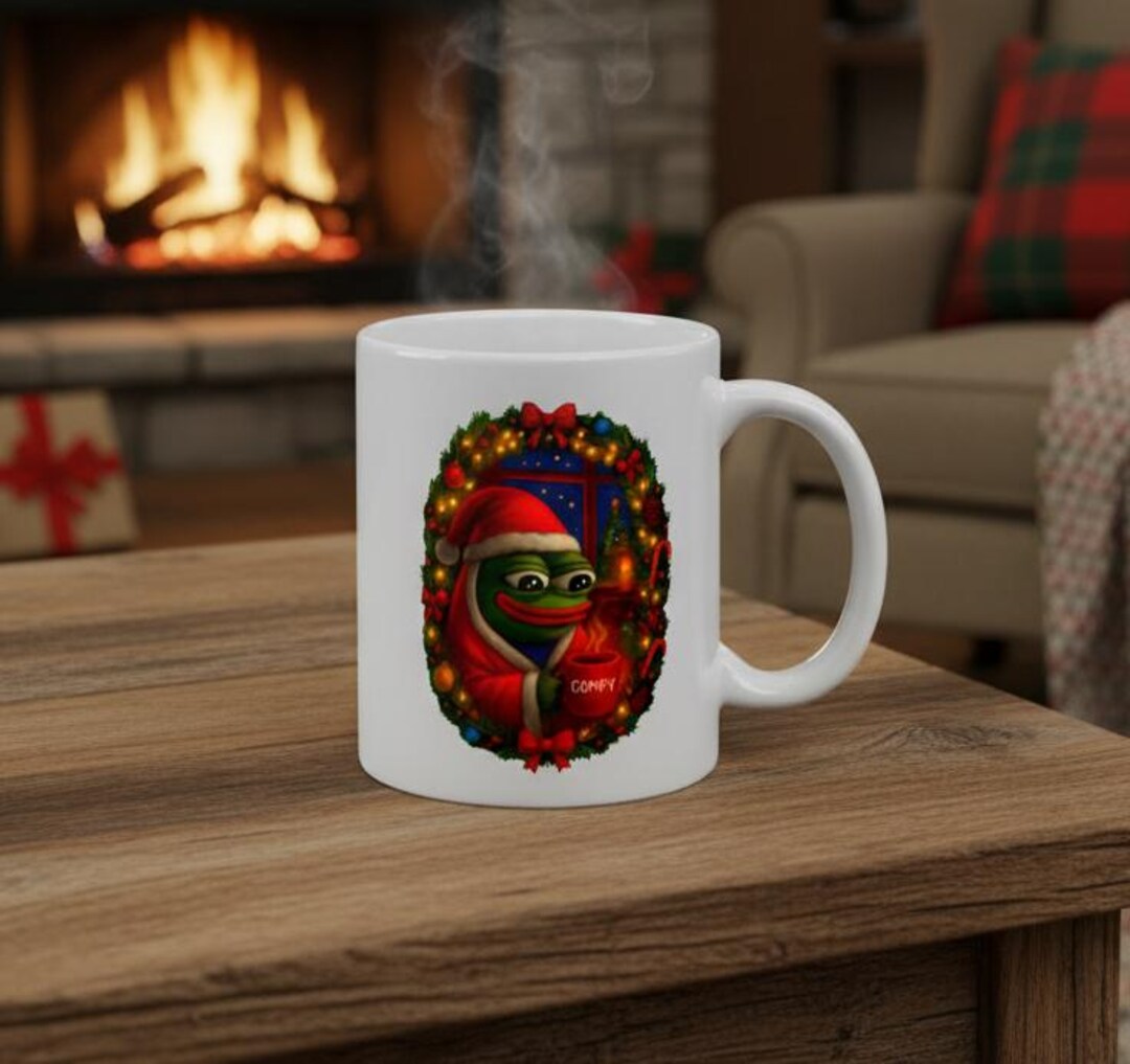 Cozy Comfy Apu Christmas Meme Mug Wholesome Frog Santa Holiday Coffee ...
