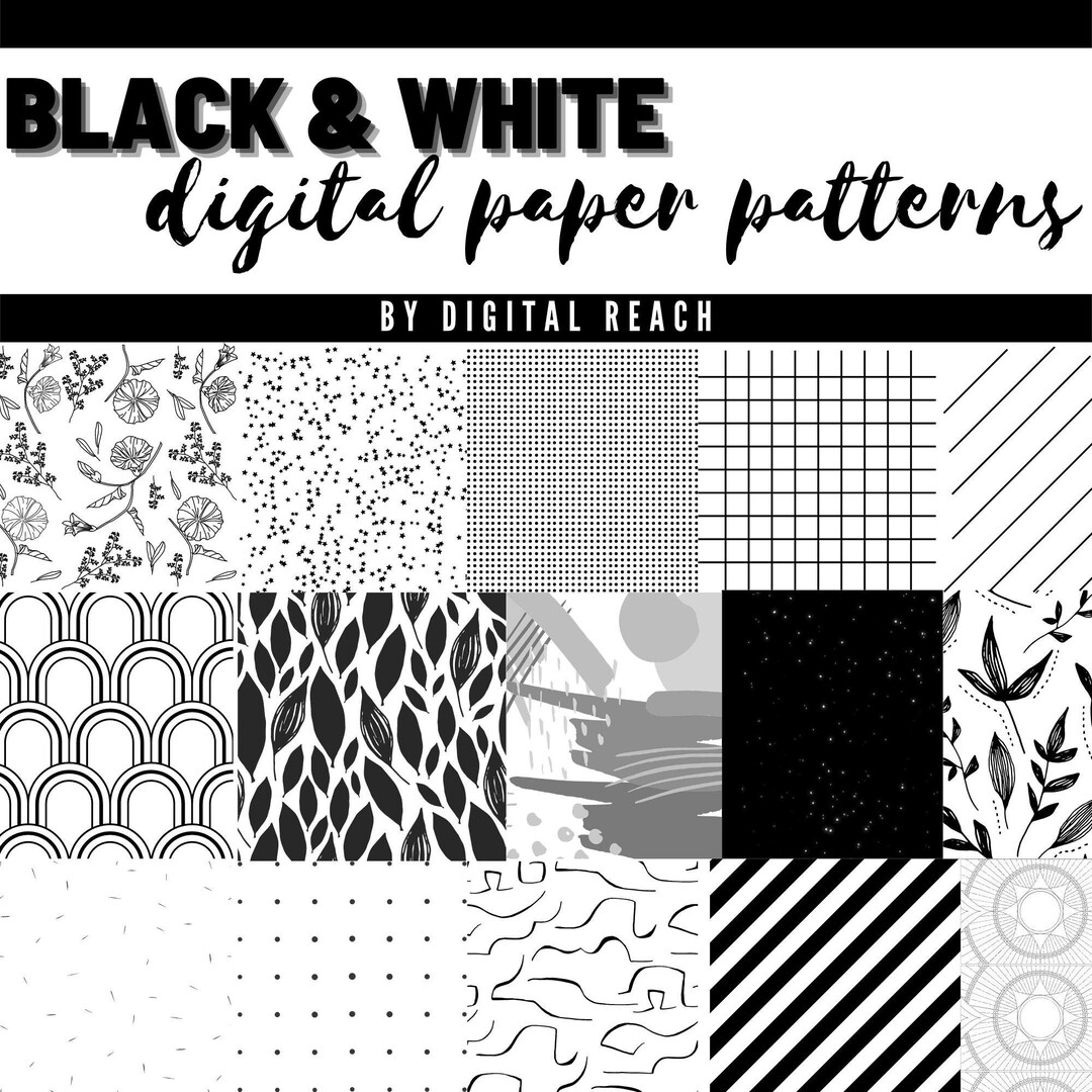 50 Black & White Digital Paper not Seamless Basic Digital Paper, Simple ...