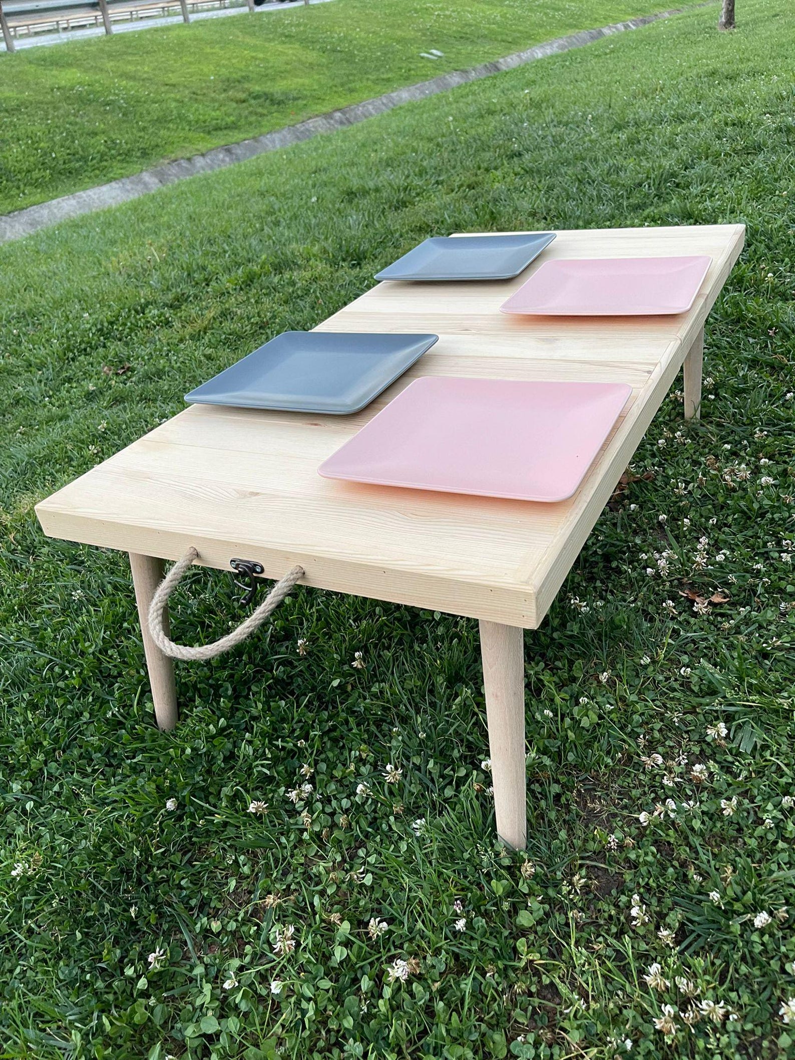 Wooden Picnic Low Sitting Table, Handmade Folding Wooden Table, Camping ...