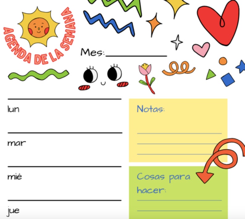 Cute Spanish Weekly Planner Worksheet for Kids - Etsy