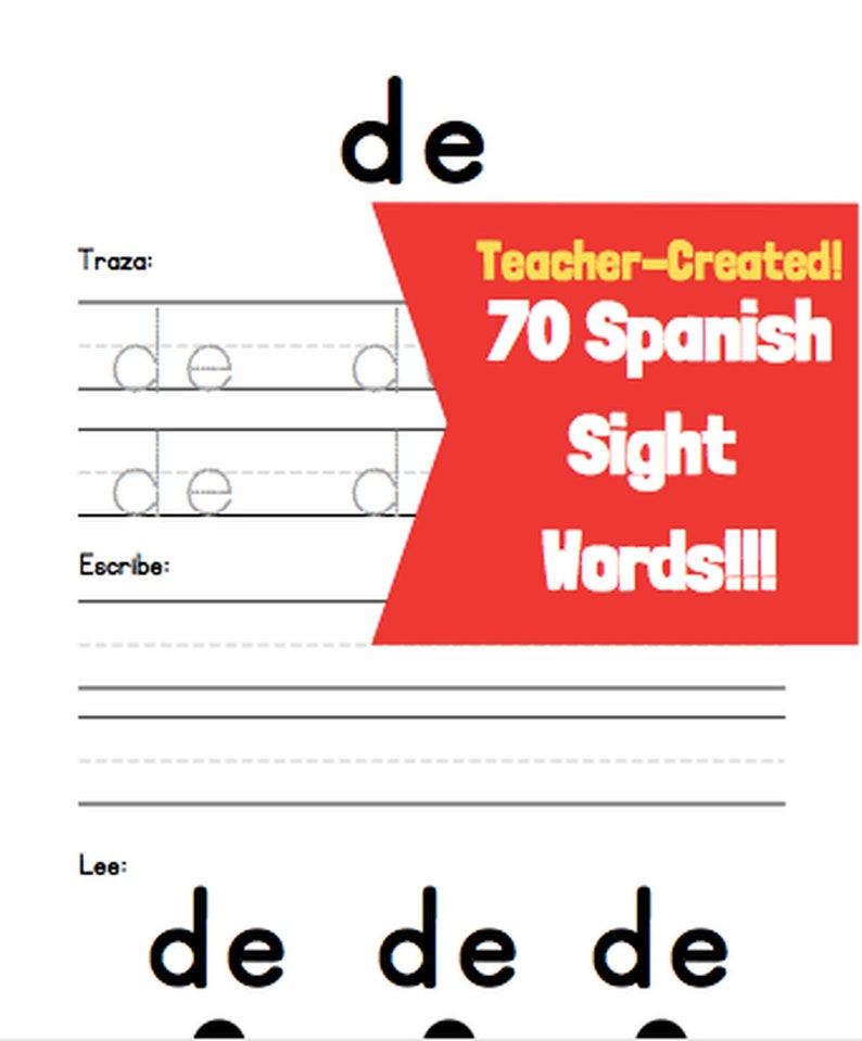 Spanish Sight Words Tracing, Writing, and Reading Practice Worksheets ...