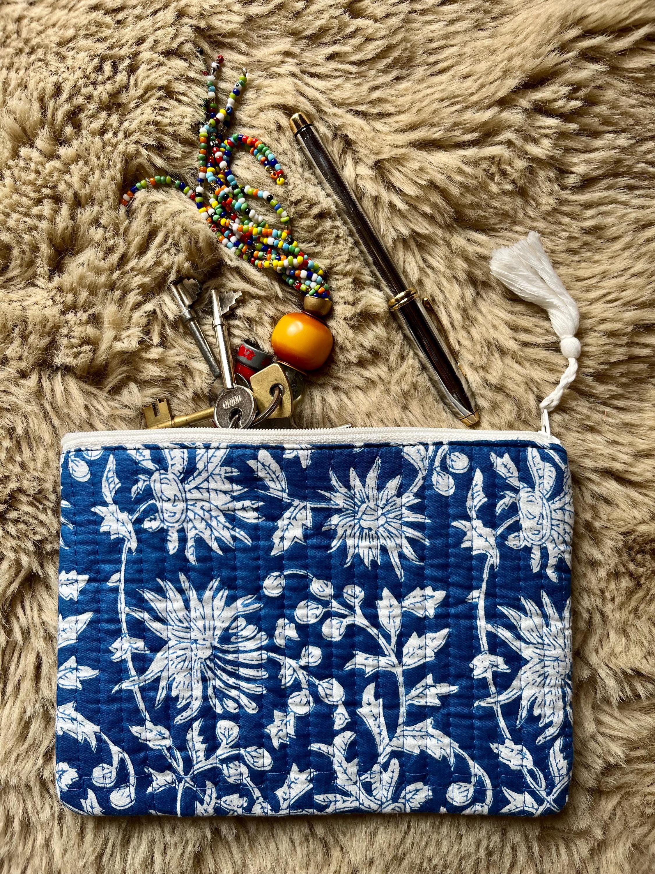 Midnight Blue Block Print Pouch - Etsy