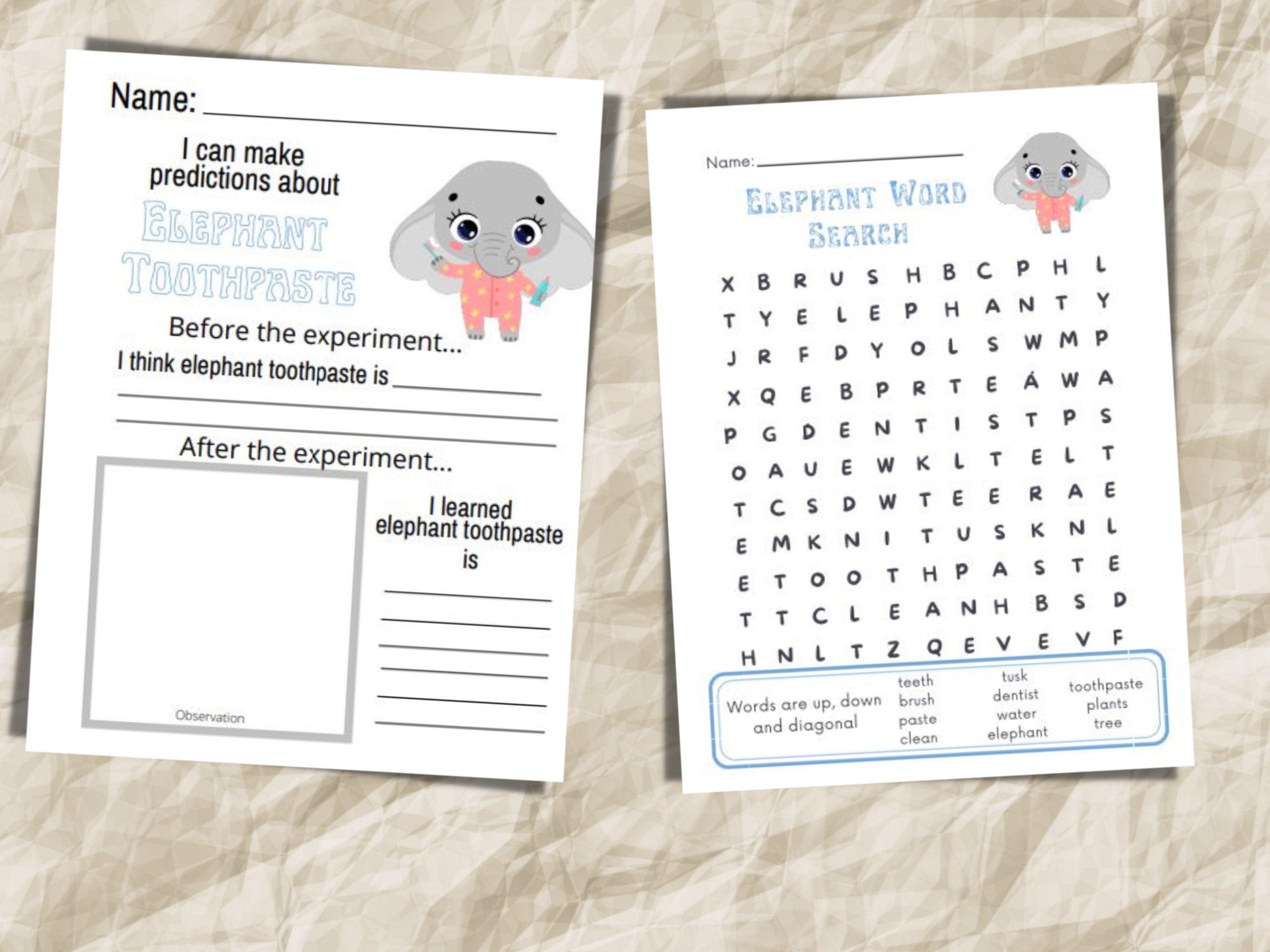 Elephant Toothpaste Science Experiment Worksheets | Experiment ...