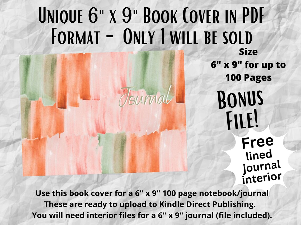 6" X 9" Book Cover for Amazon KDP Self Publishing | Lined Journal Pages ...