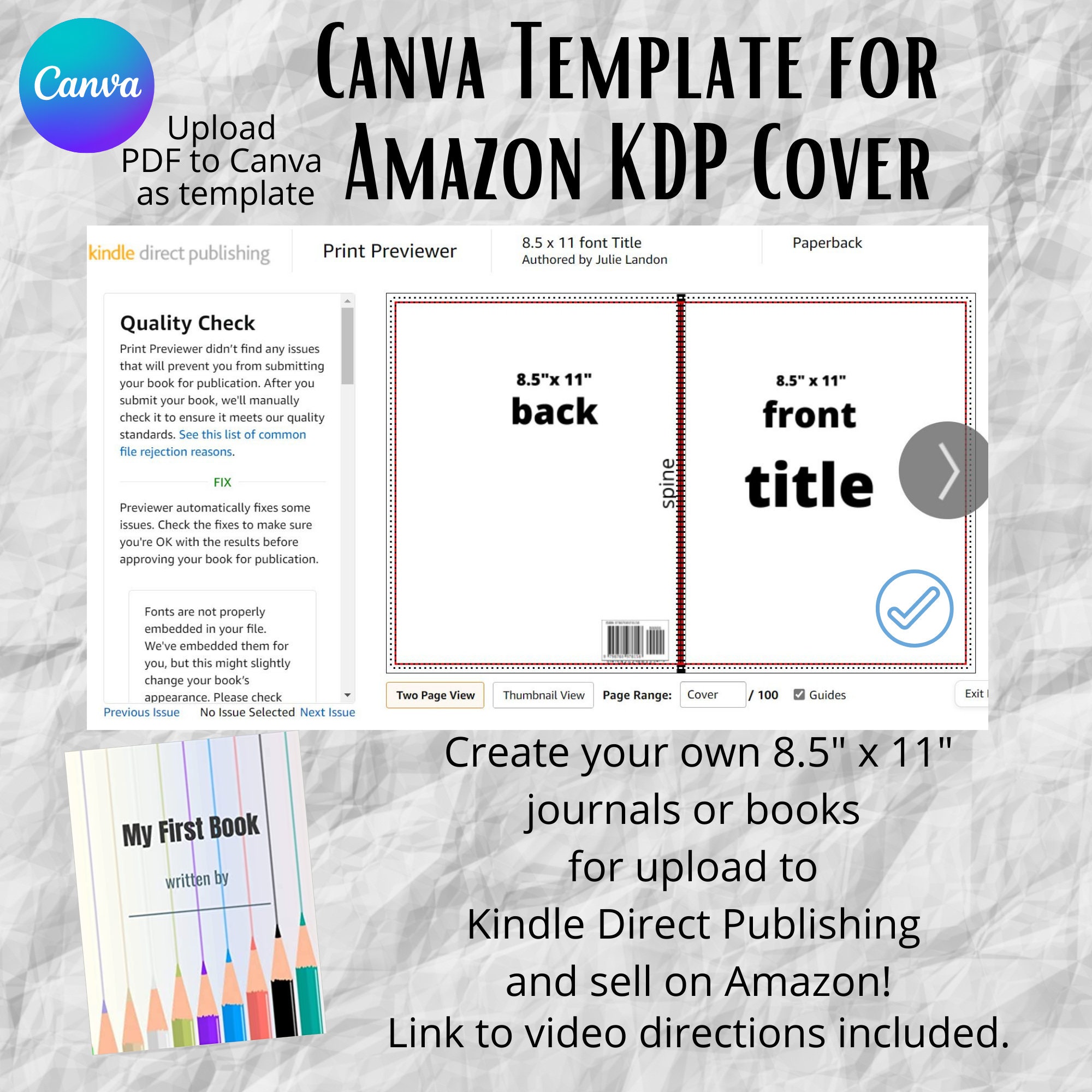 8.5 X 11 Bundle PDF Template for Book Cover to Use in Canva & 100 ...