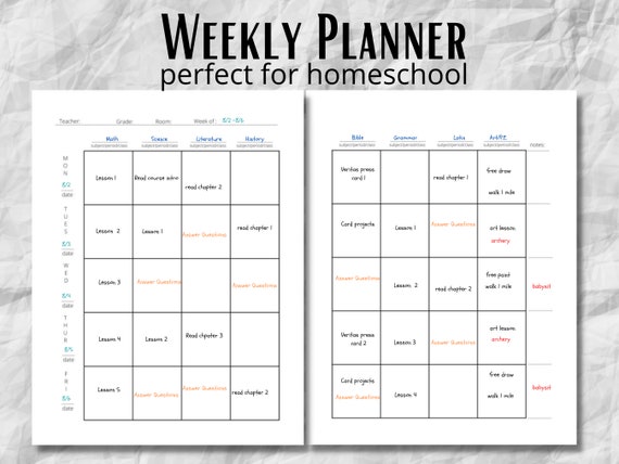 Weekly Planner Lesson Plans and Homeschooling Undated Letter - Etsy