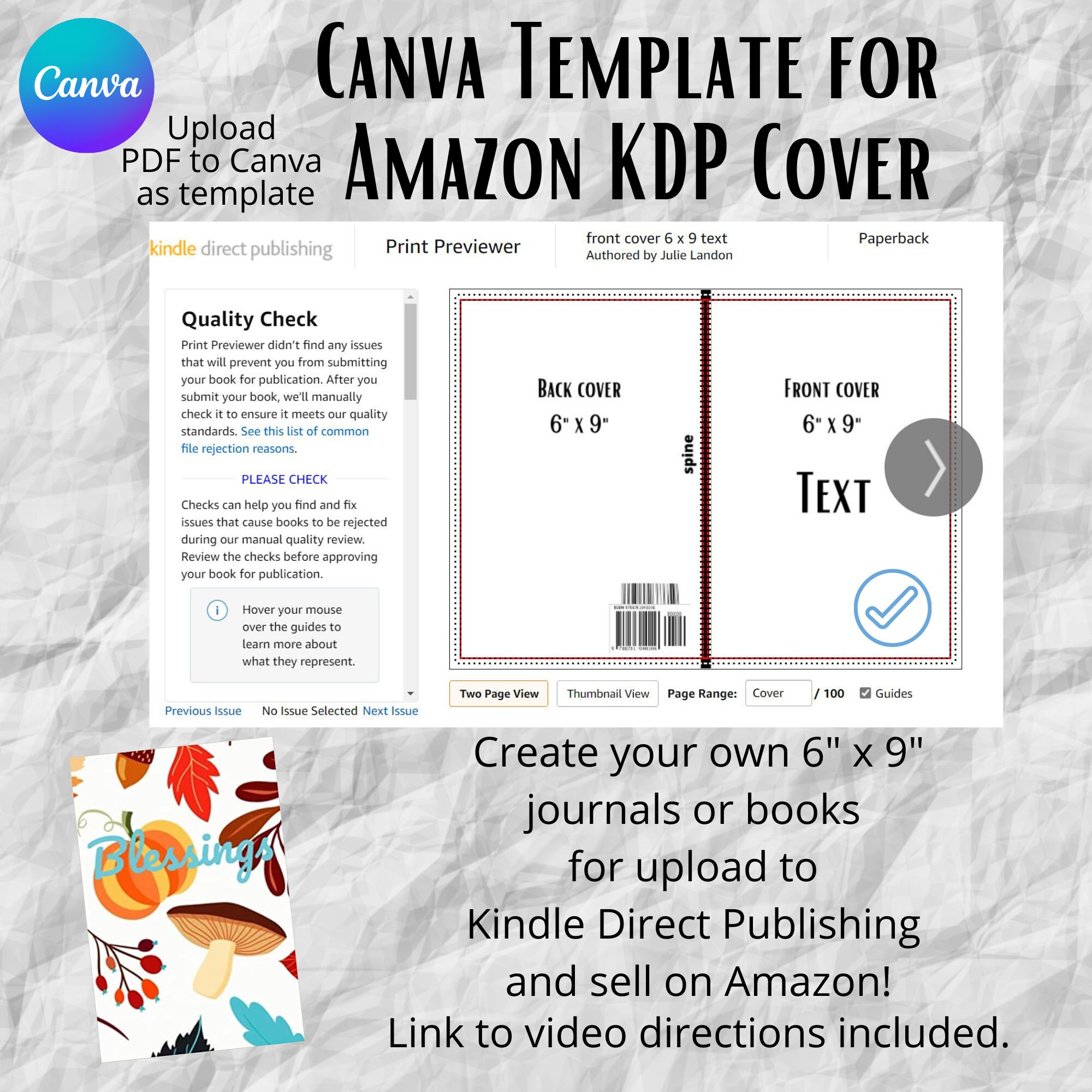 6" X 9" PDF Blank Template to Create Book Cover for Kindle Direct ...