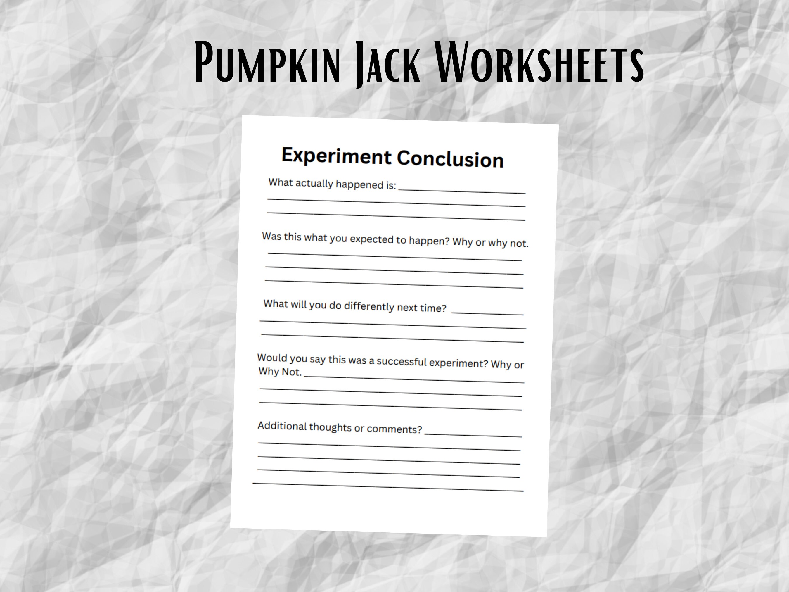 Pumpkin Jack Experiment Worksheets Elementary Science - Etsy