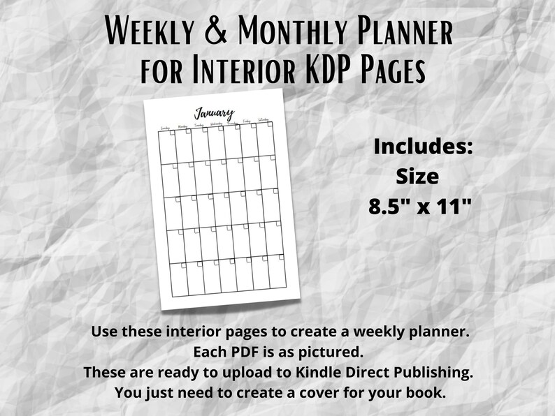 8.5" X 11" Weekly Planner, Monthly Planner Printable Instant Download ...