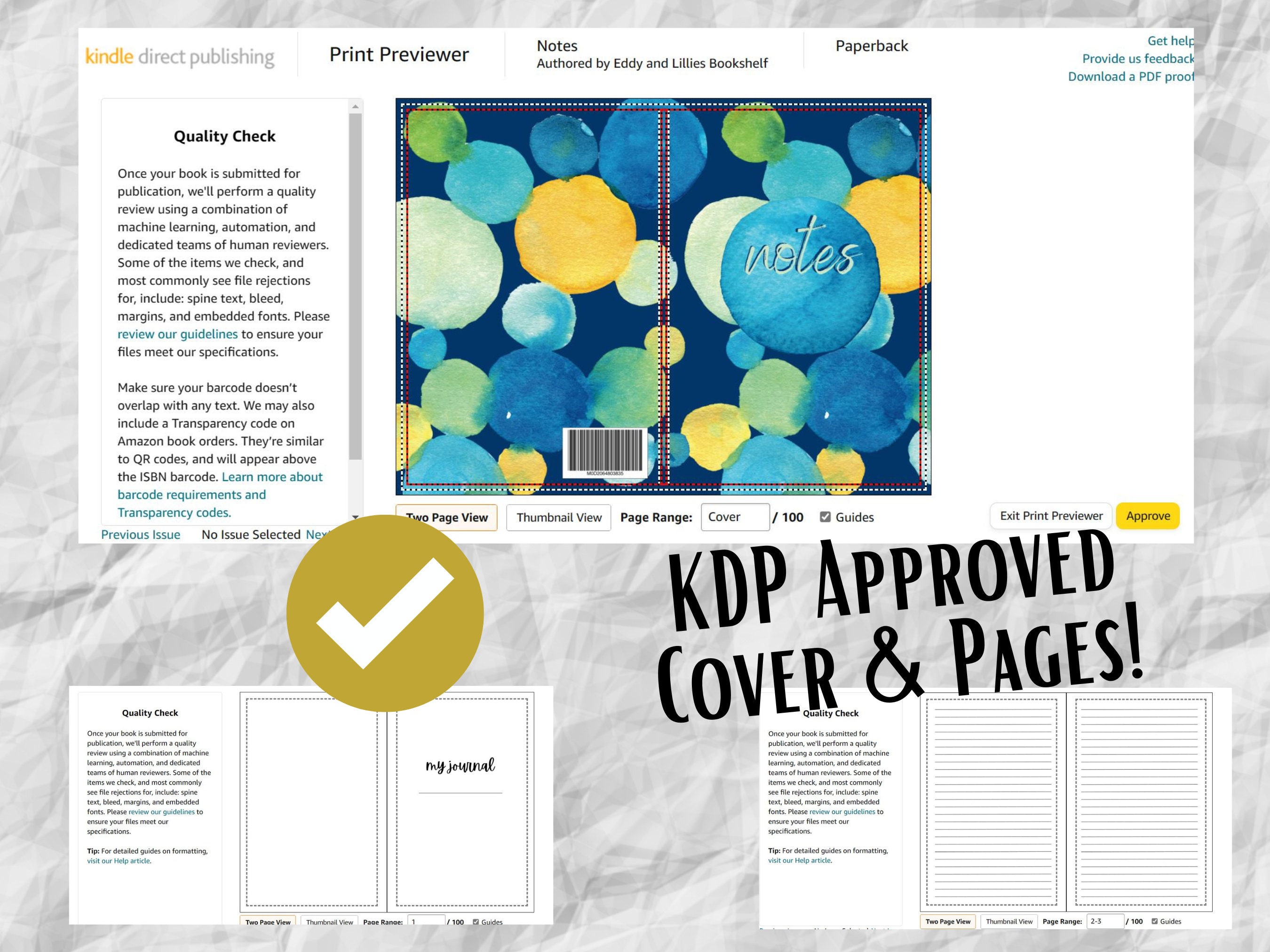 6" X 9" Book Cover for Amazon KDP Self Publishing | Lined Journal Pages ...