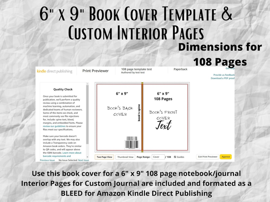 6" X 9" Book Cover Template for 108 Page Book | Prompt Journal Template ...