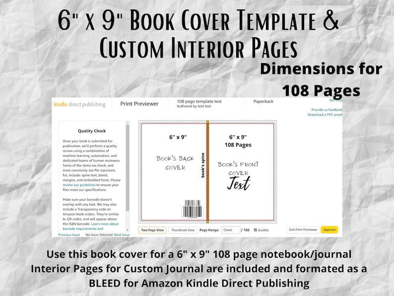 6" X 9" Book Cover Template for 108 Page Book | Prompt Journal Template ...