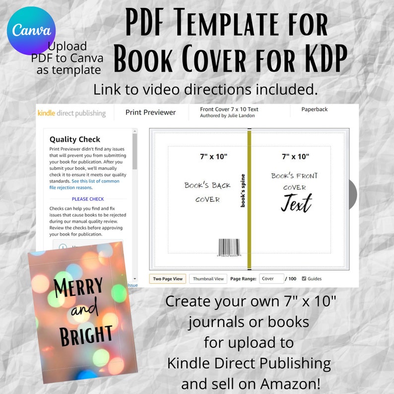 7" X 10" PDF Blank Template for Book Cover for KDP - Etsy