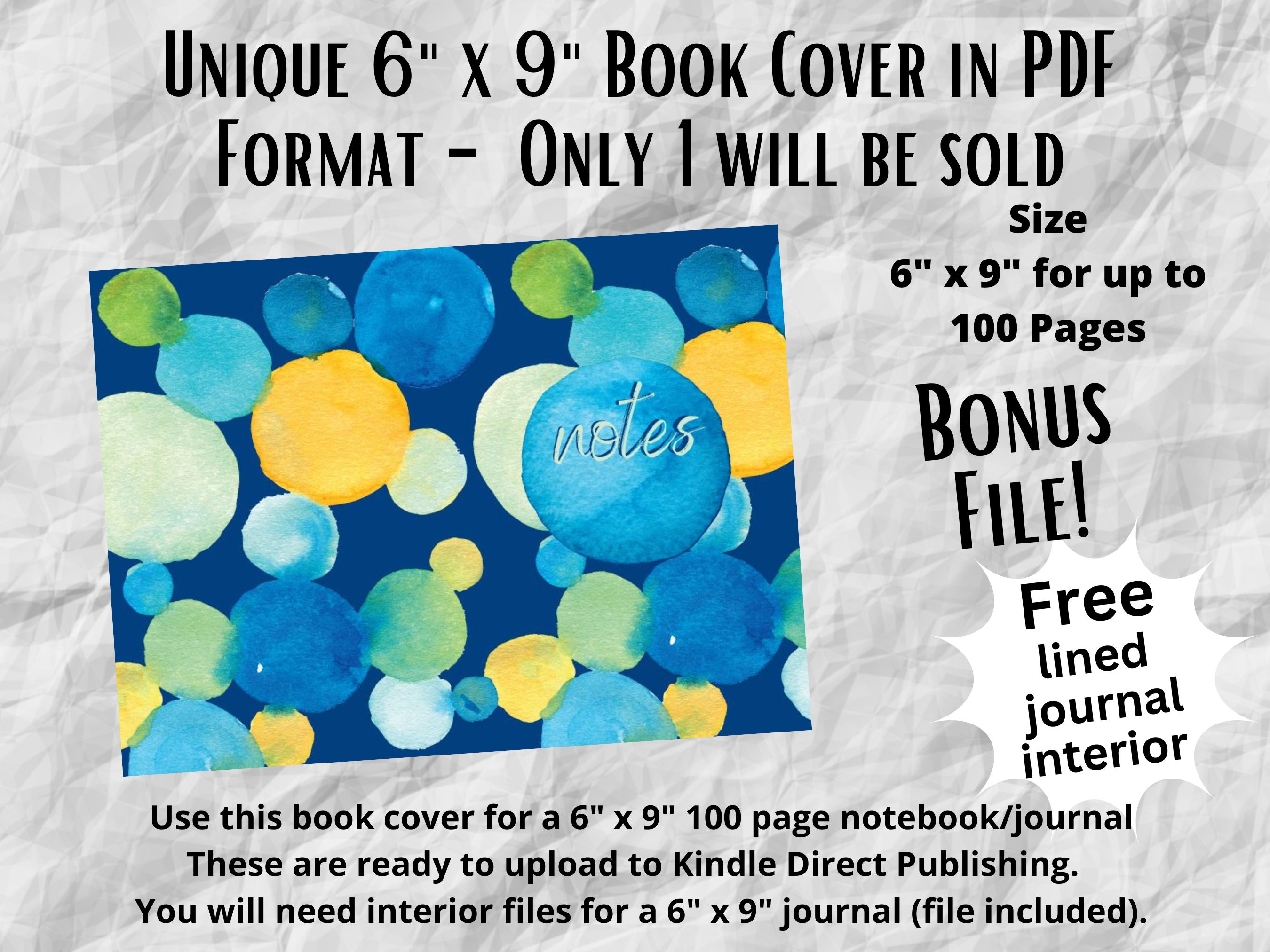 6" X 9" Book Cover for Amazon KDP Self Publishing | Lined Journal Pages ...