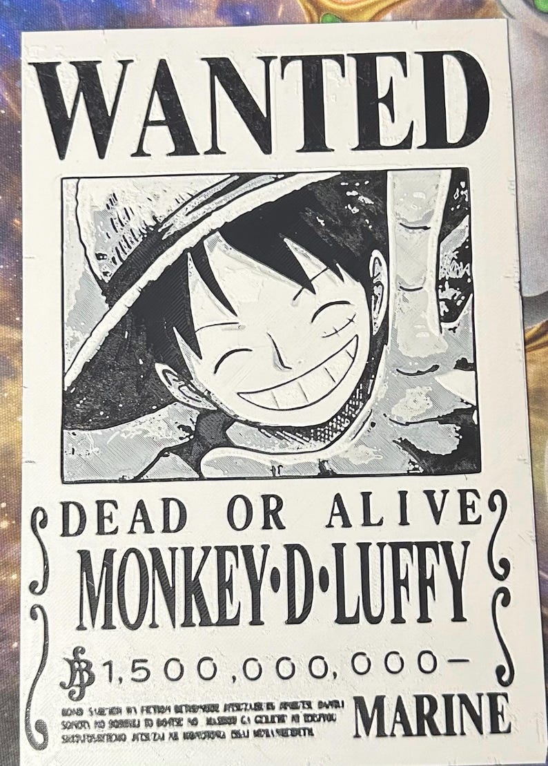 Luffy Wanted Poster 3D Printed Artwork - Etsy