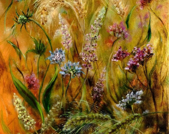 Flower Meadow Painting Original Art Wildflowers Field Artwork - Etsy