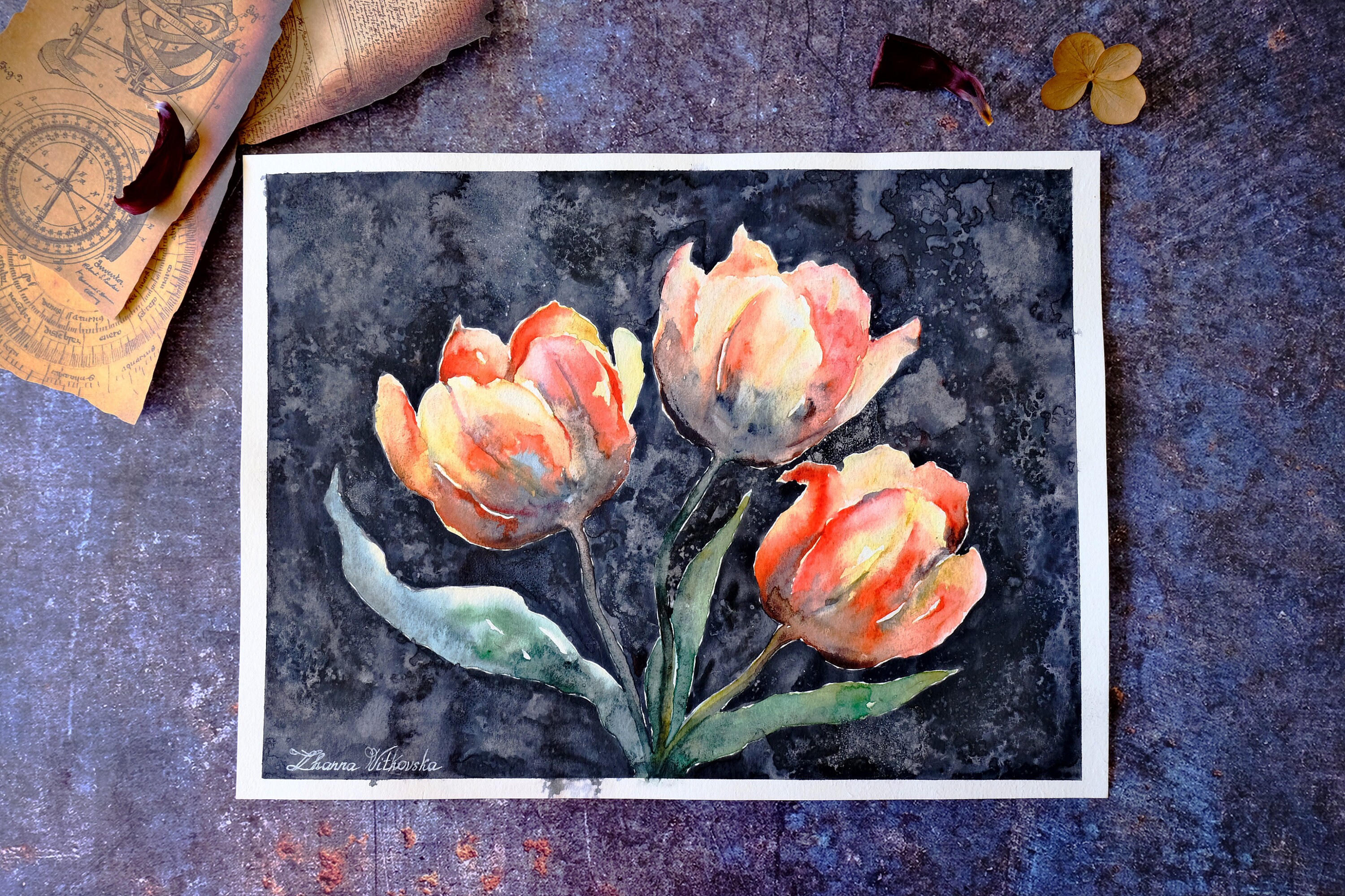 Red Tulip Artwork Original Art Flowers Watercolor Painting - Etsy