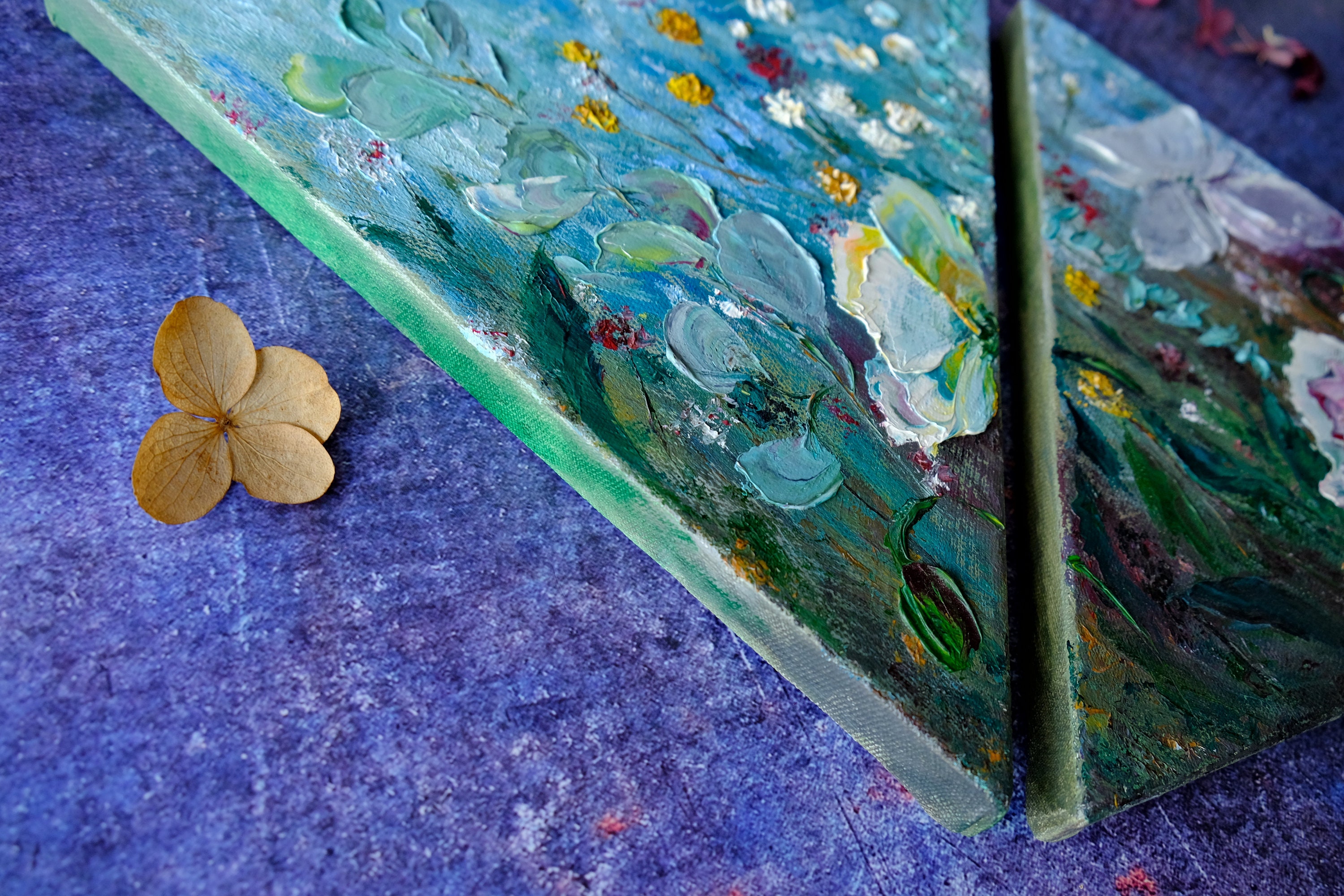 Wildflower Painting Original Art Meadow Floral Diptych Two Triangular ...