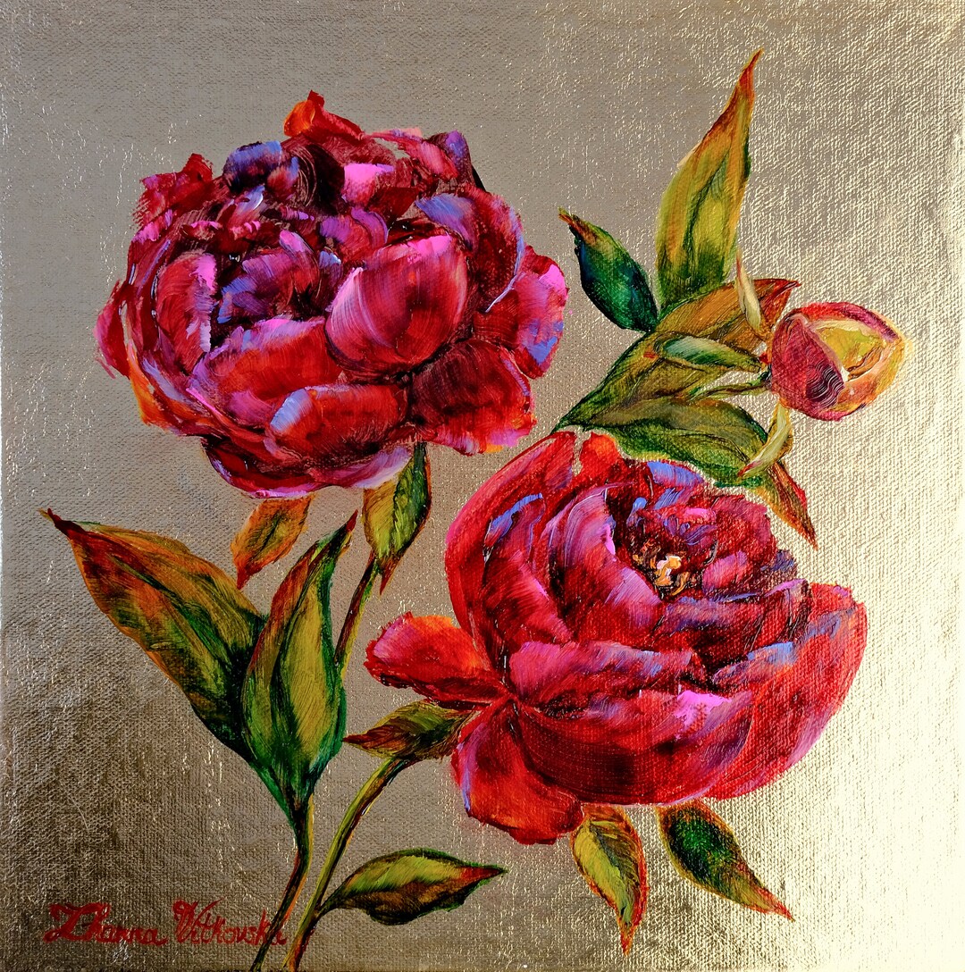 Peony Painting Original Art Red Peony Artwork Flower Painting - Etsy
