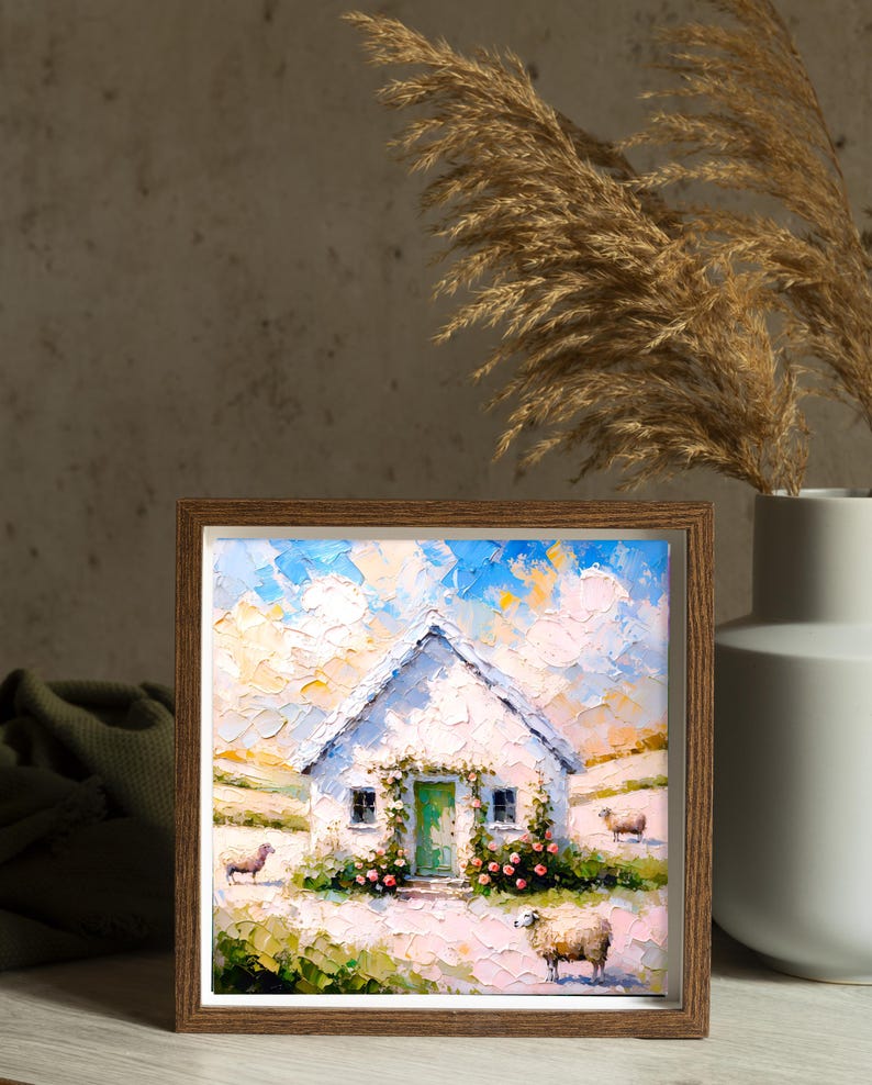 Irish Cottage Painting Original Art Sheep Artwork White Country English ...