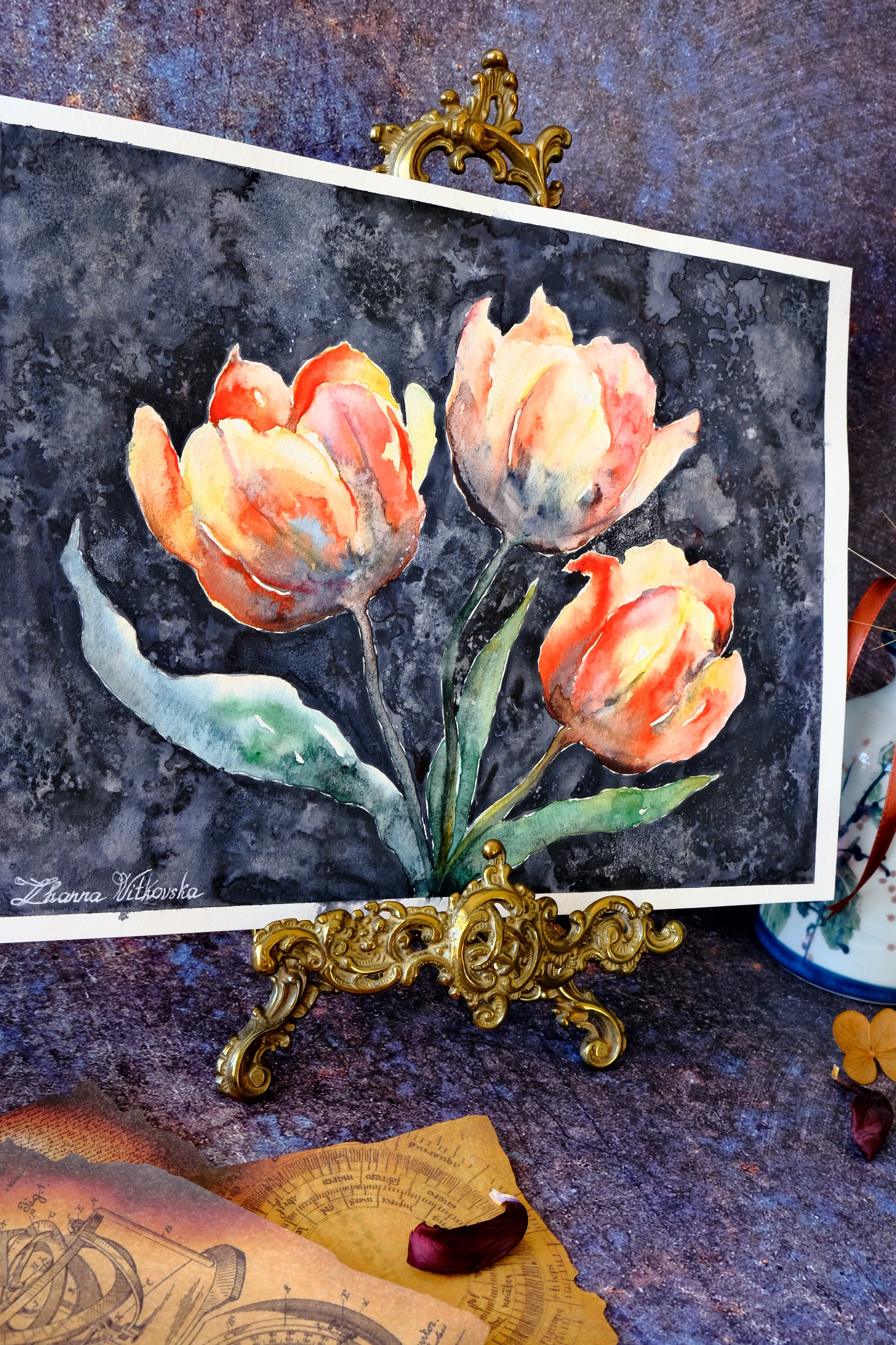 Red Tulip Artwork Original Art Flowers Watercolor Painting - Etsy