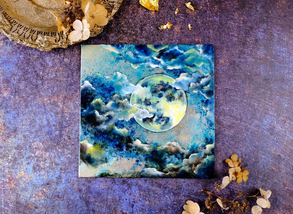 Moon Painting Original Art Sky Painting Full Moon Painting - Etsy