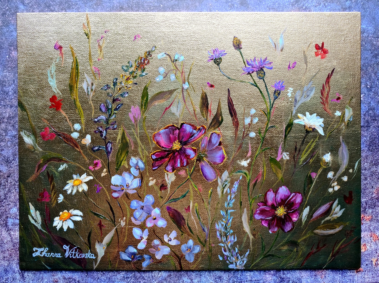 Flower Meadow Painting Original Art Wildflower Artwork Field Artwork ...