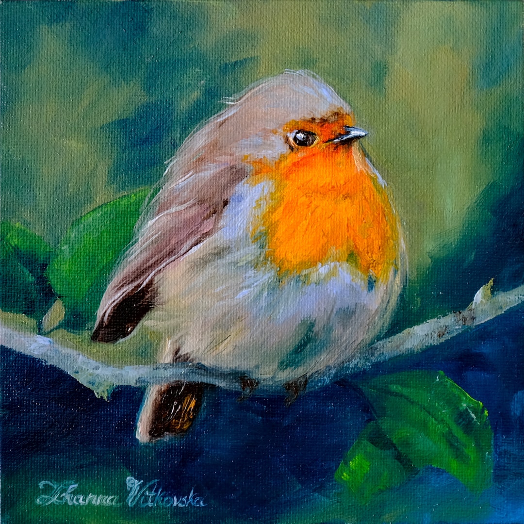 Robin Painting Bird Original Art Robin Artwork Small Oil Painting ...