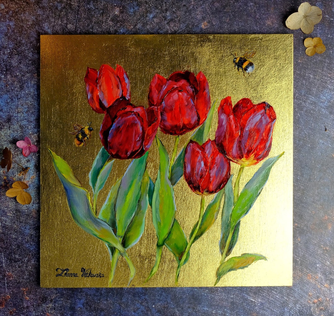 Tulip Painting Original Art Red Flower Artwork Red Tulips - Etsy