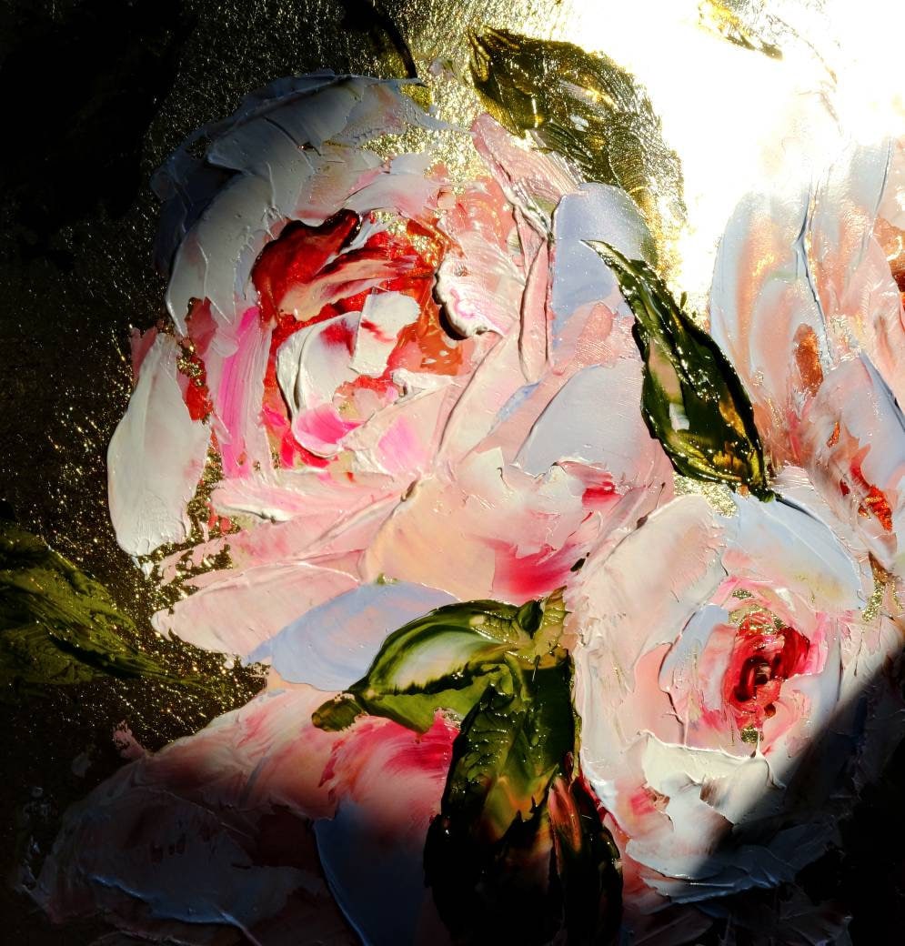 Rose Painting Original Art White Rose Artwork Gold Leaf Wall - Etsy