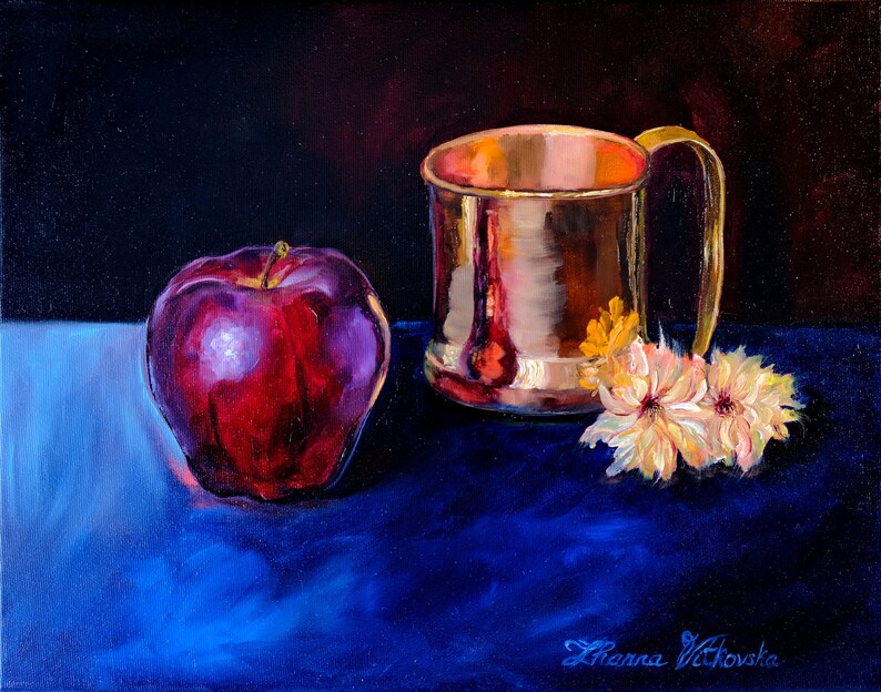 Copper Mug Painting Original Art Apple Painting Fruit Artwork Still ...