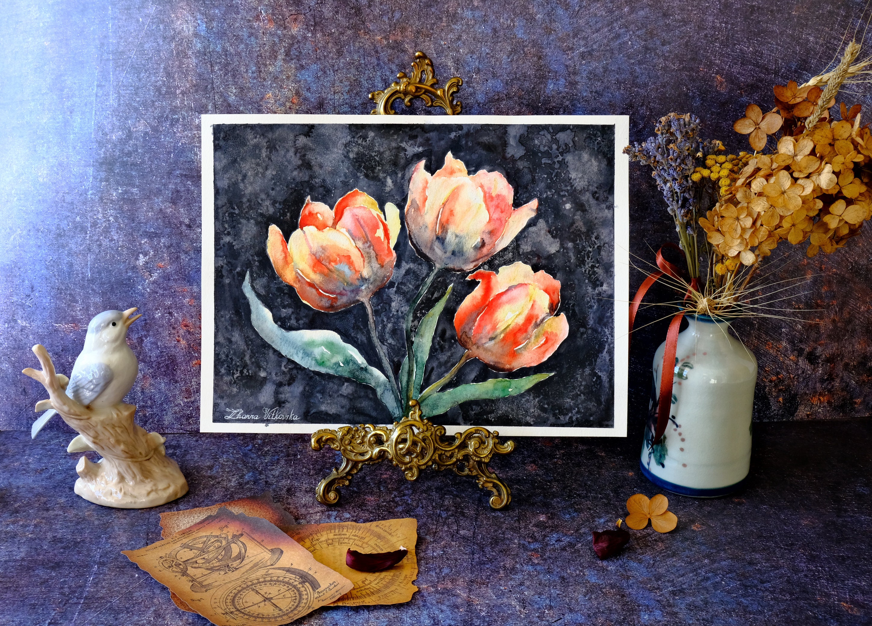 Red Tulip Artwork Original Art Flowers Watercolor Painting - Etsy