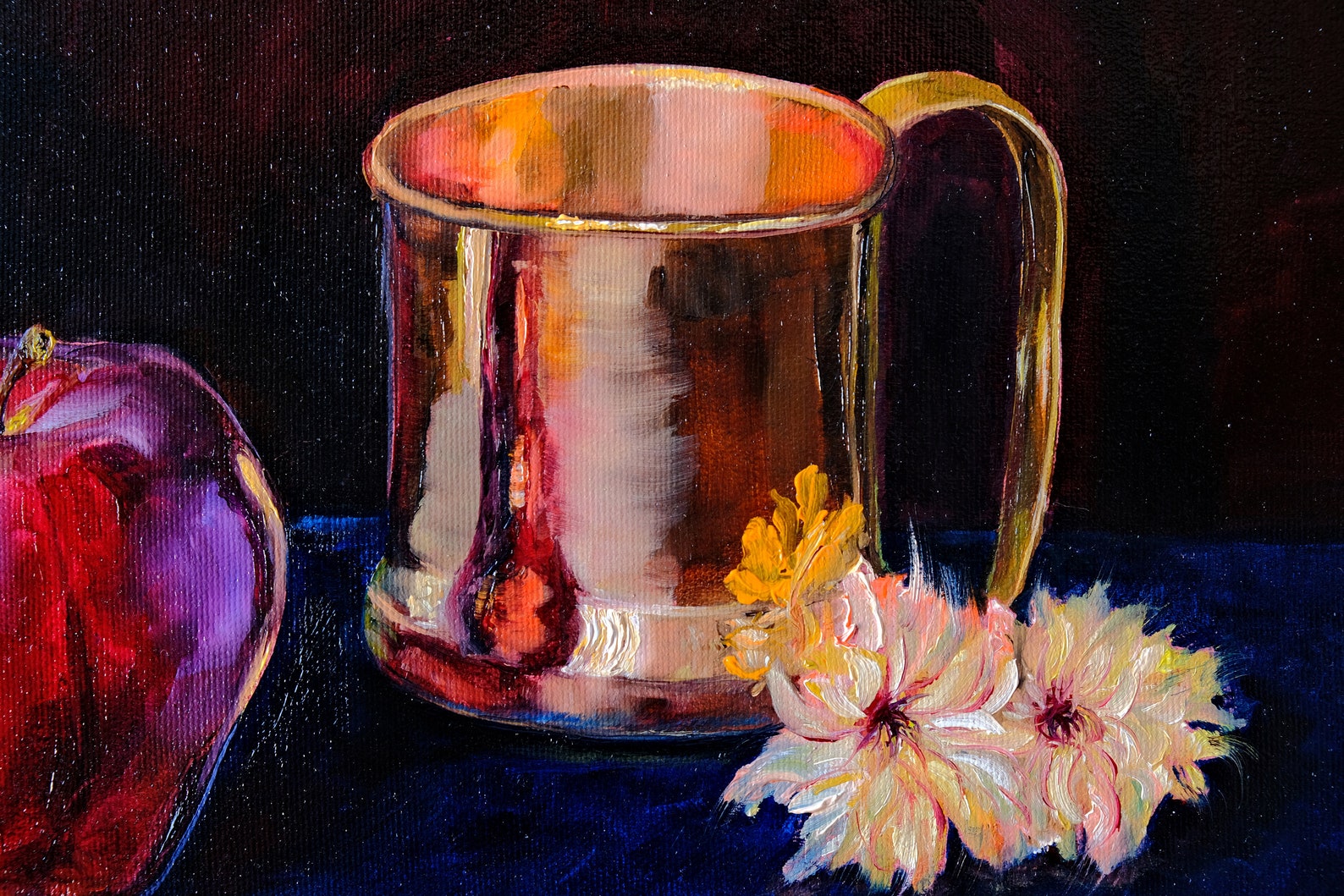 Copper Mug Painting Original Art Apple Painting Fruit Artwork Still ...