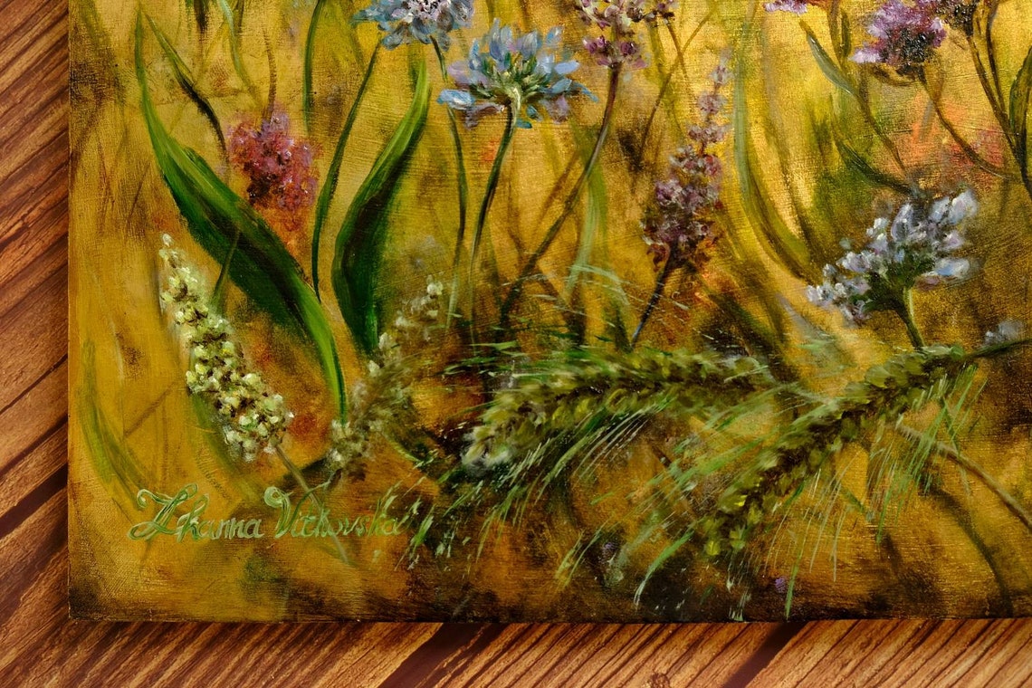 Flower Meadow Painting Original Art Wildflowers Field Artwork - Etsy