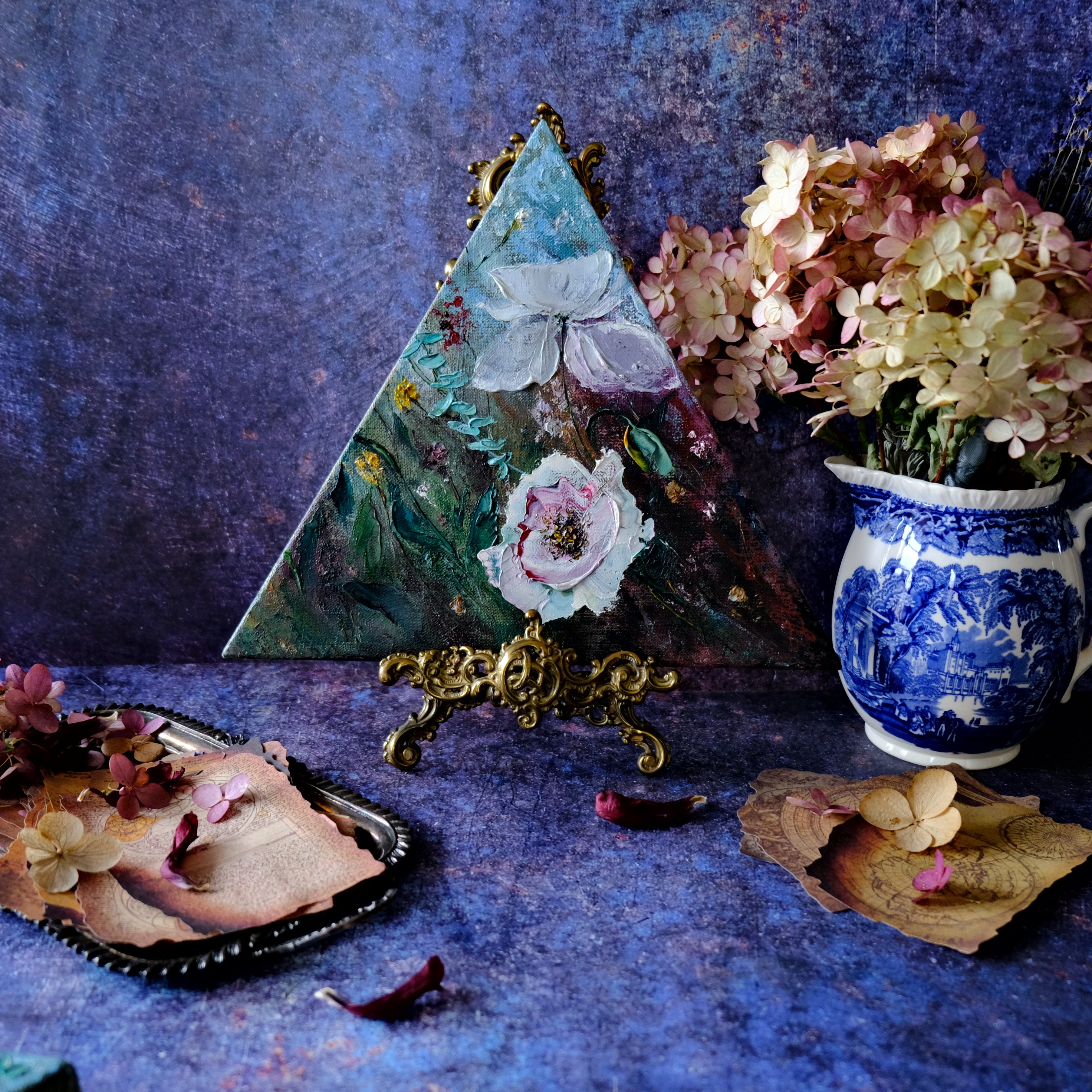 Wildflower Painting Original Art Meadow Floral Diptych Two Triangular ...