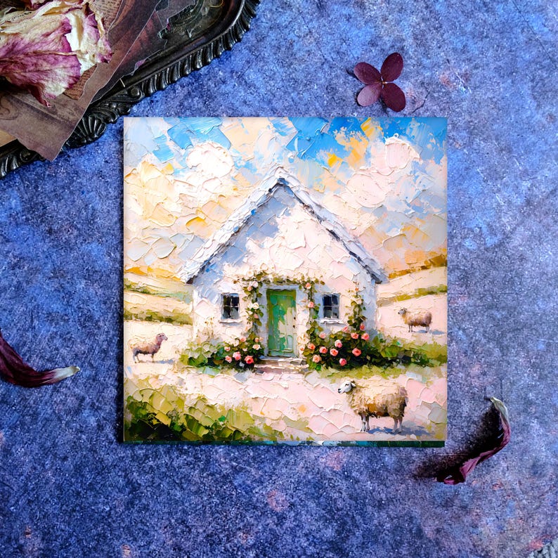 Irish Cottage Painting Original Art Sheep Artwork White Country English ...