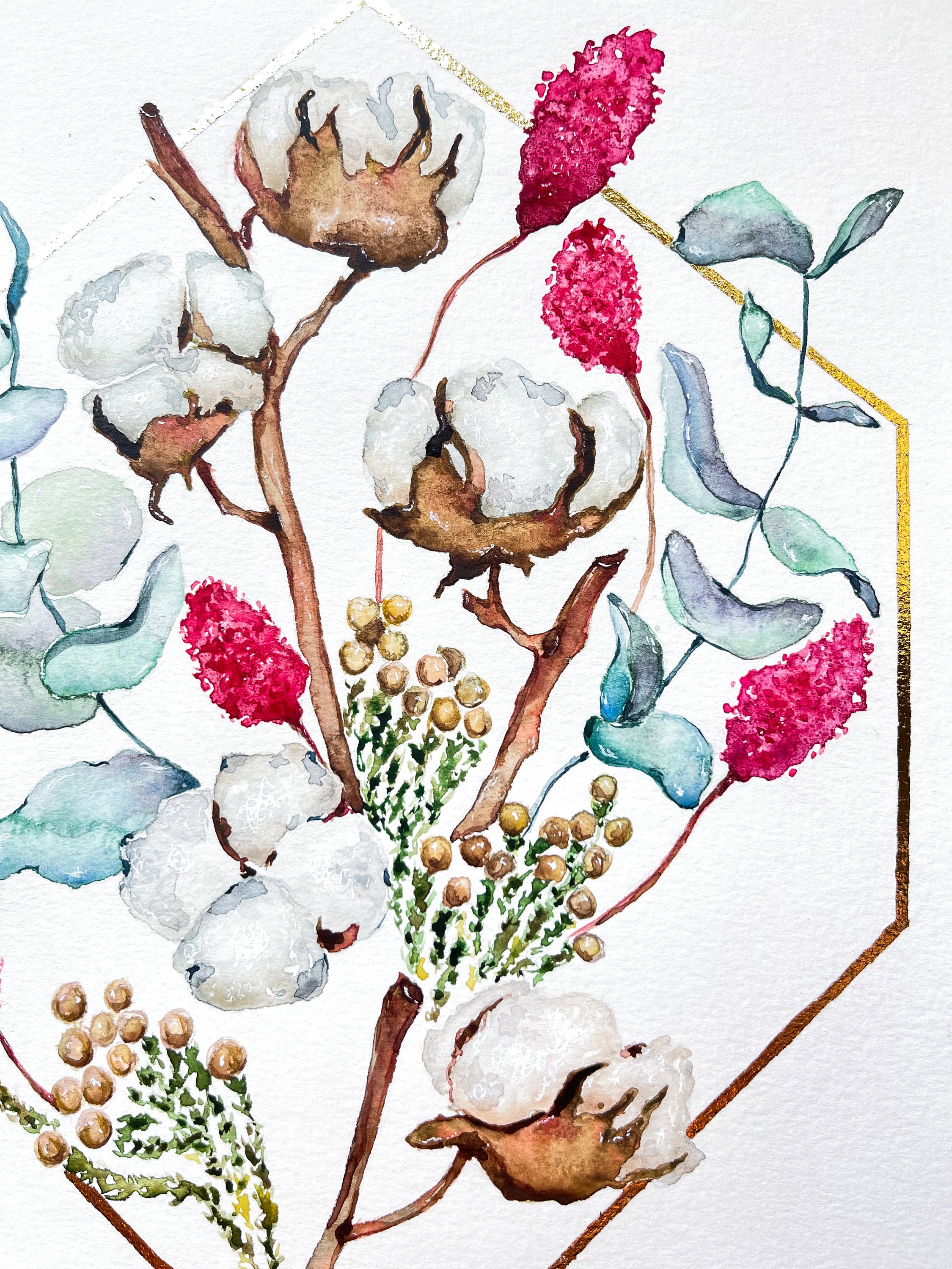 Cotton Flower Painting Original Art Flower Watercolor Artwork ...