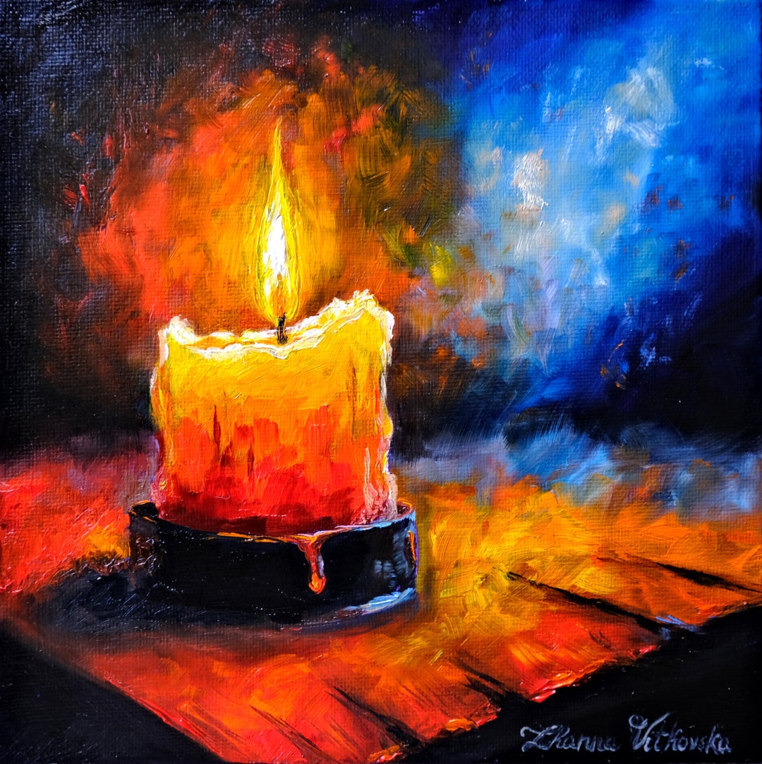 Candle Painting Original Art Fire Painting Oil Artwork Still Life ...