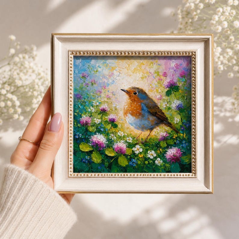 Robin Bird Painting Original Art Oil Painting Impasto Bird Art Colorful ...