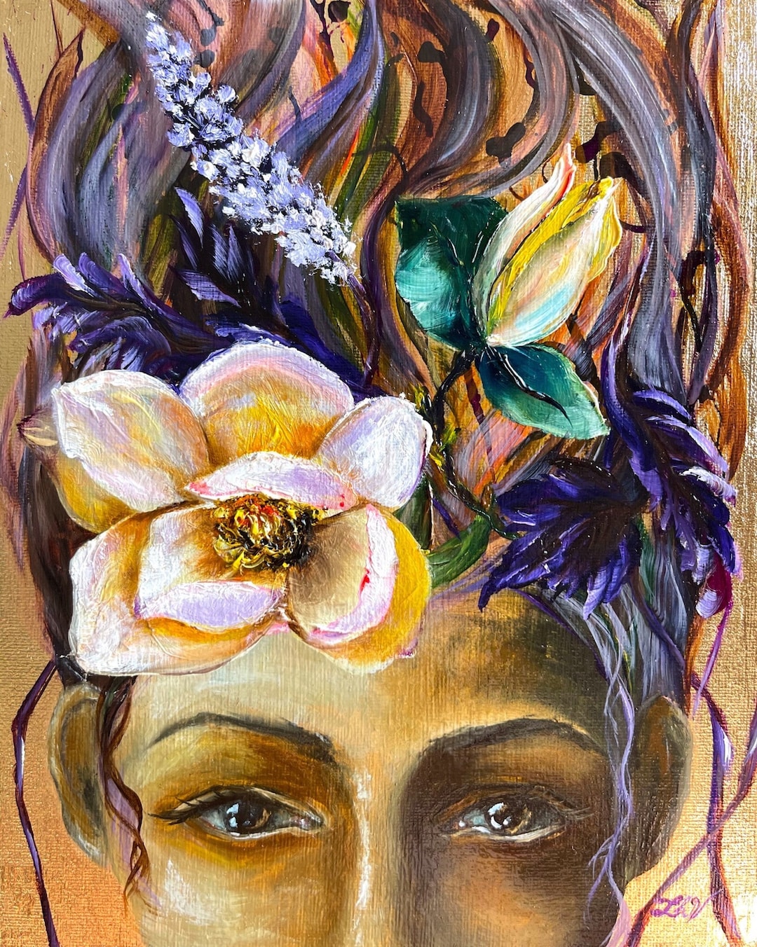 Woman Face Painting ORIGINAL Art Faceless Portrait Gold Leaf Original ...