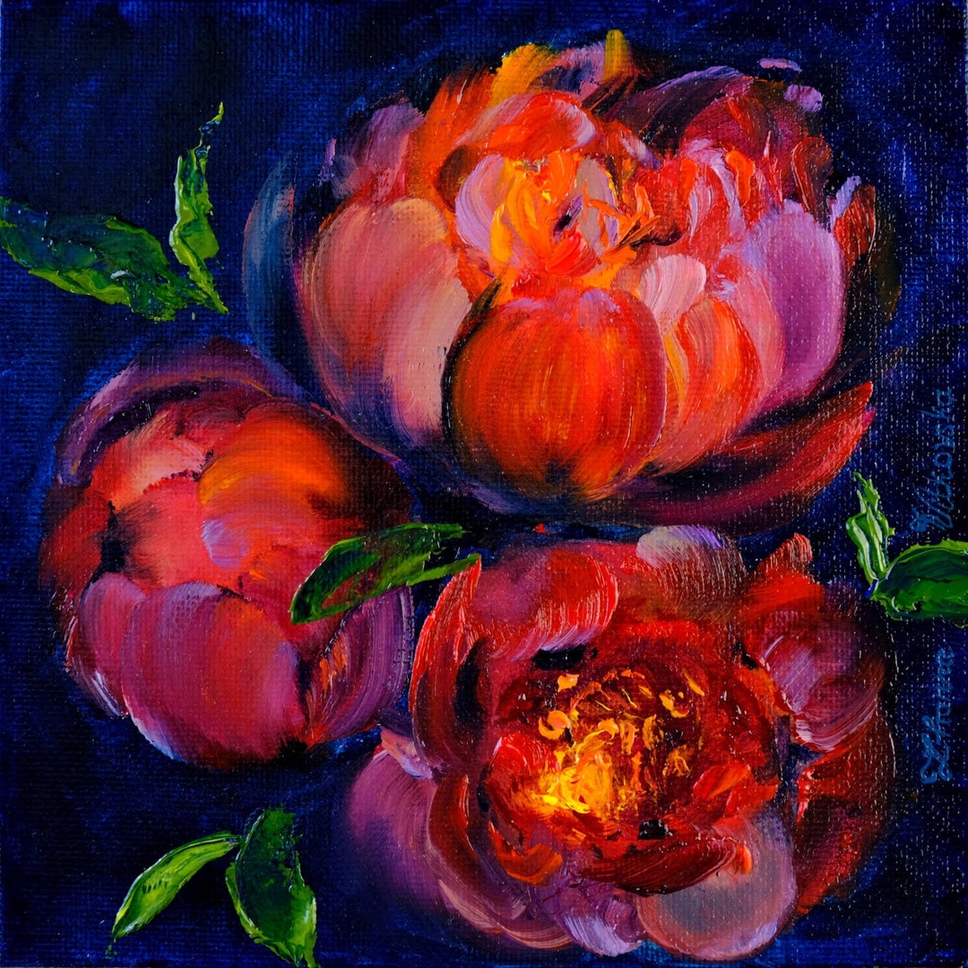 Peony Painting Original Art Red Peony Artwork Oil Painting Original ...