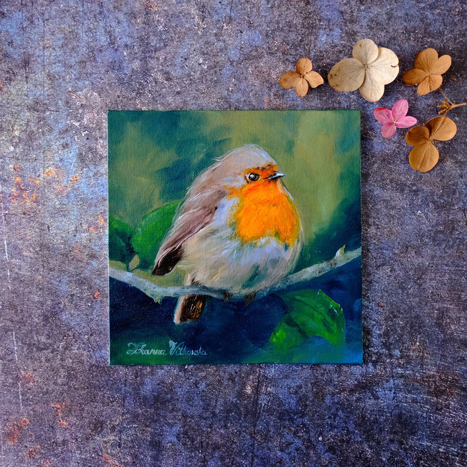 Robin Painting Bird Original Art Robin Artwork Small Oil Painting ...