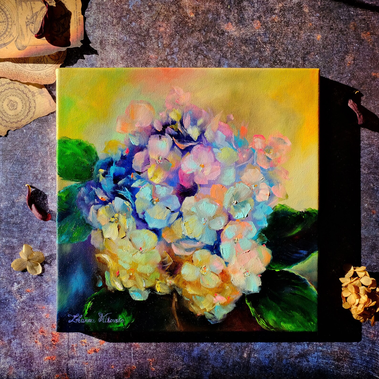 Hydrangea Painting Original Art Flower Still Life Oil Painting Floral ...