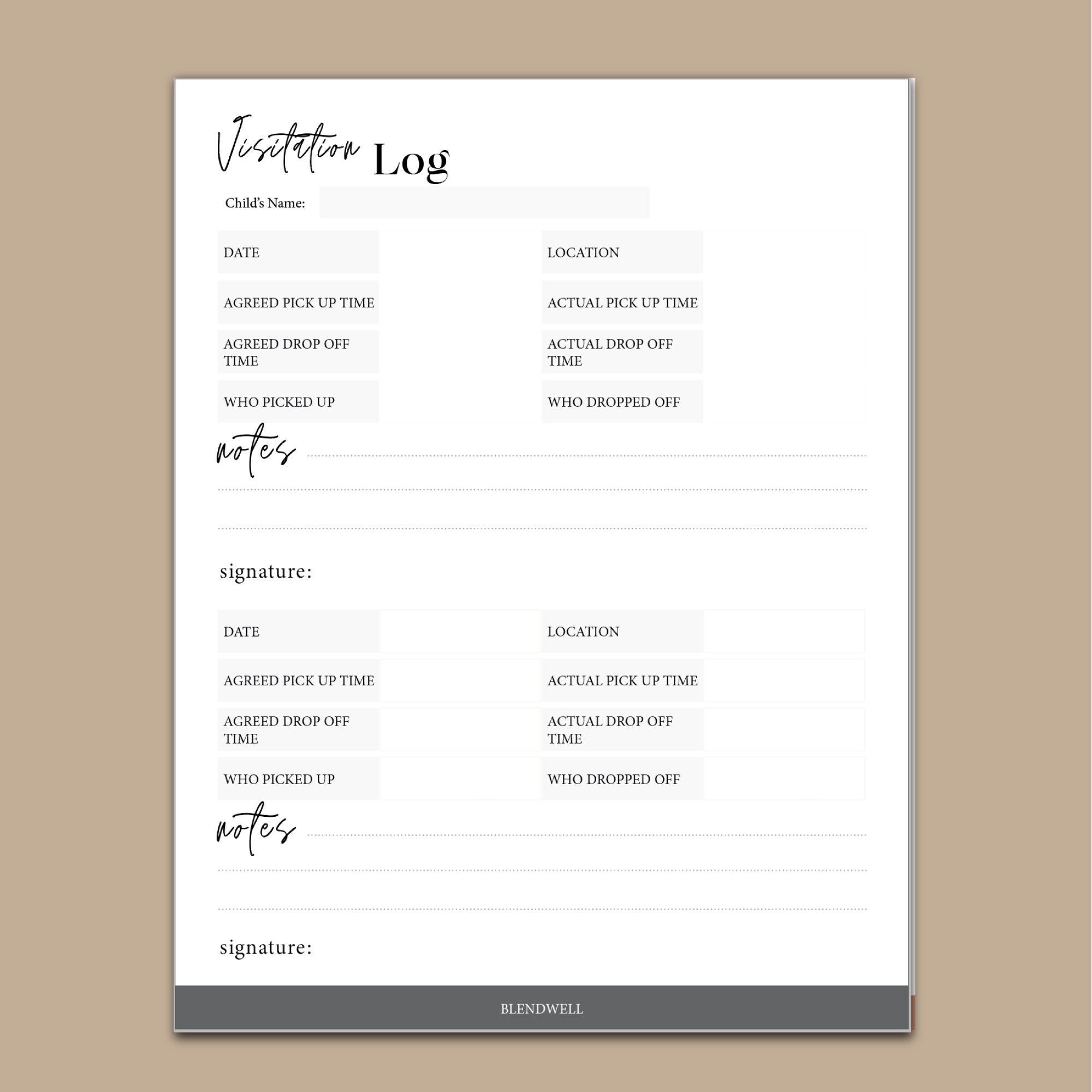 Visitation Log With Signature, Visitation Log for Custody Arrangements PDF, Custody Schedule ...