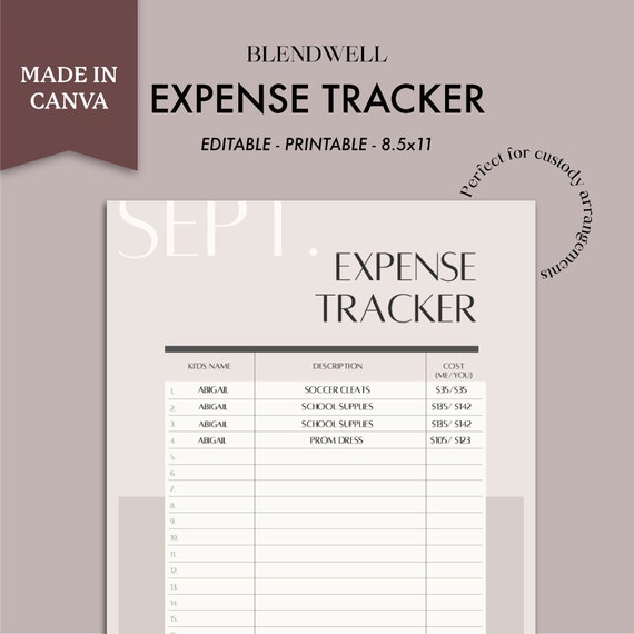 Expense Report Child Reimbursement Expense Log for Custody - Etsy
