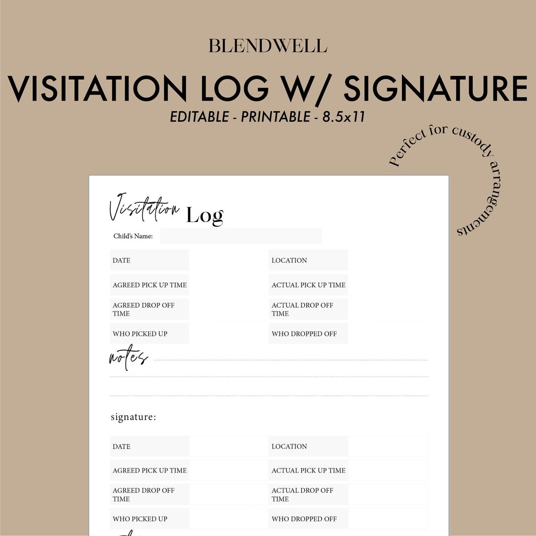 Visitation Log With Signature, Visitation Log for Custody Arrangements ...