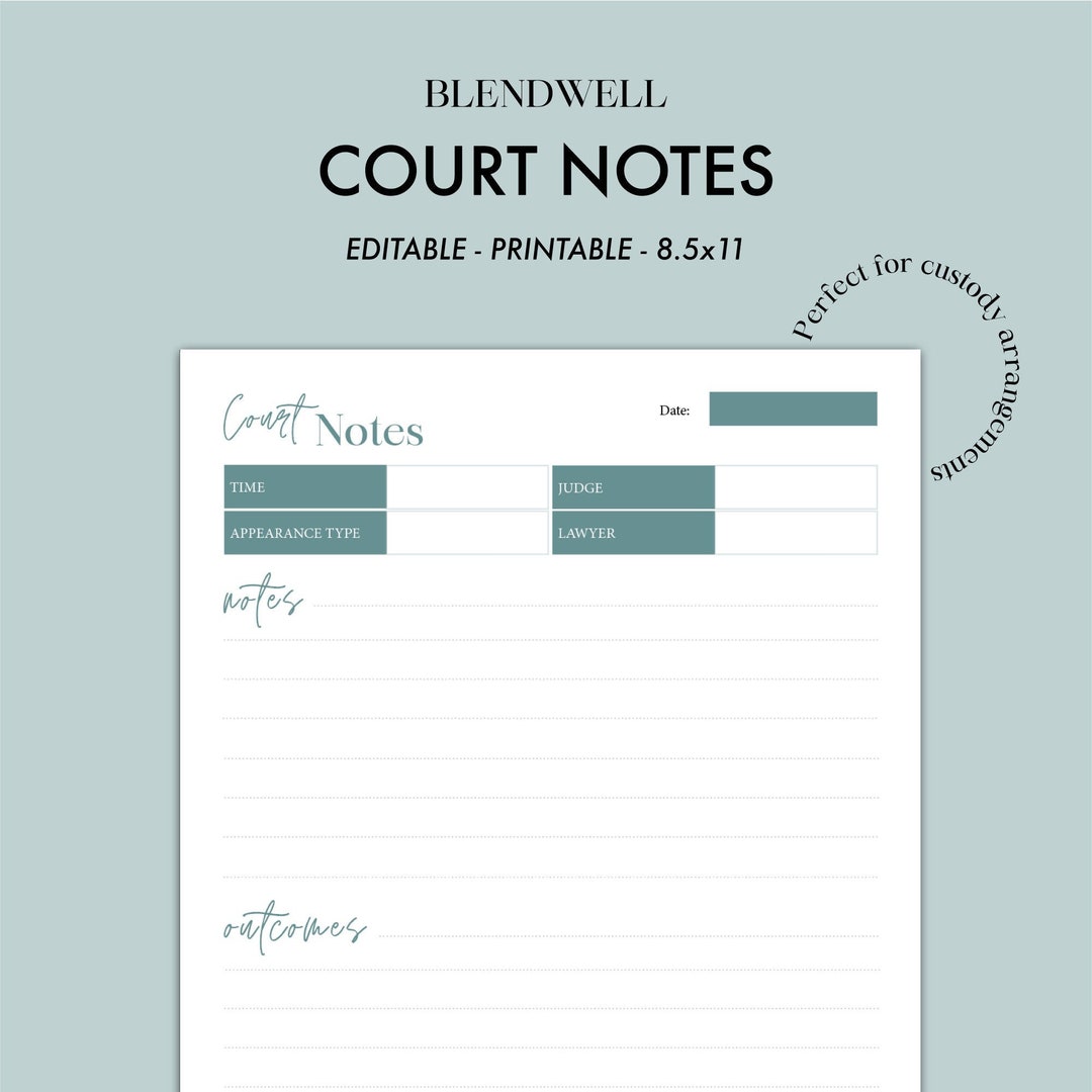 Court Notes, Court Notes Log for Custody Arrangements PDF, Custody Case ...