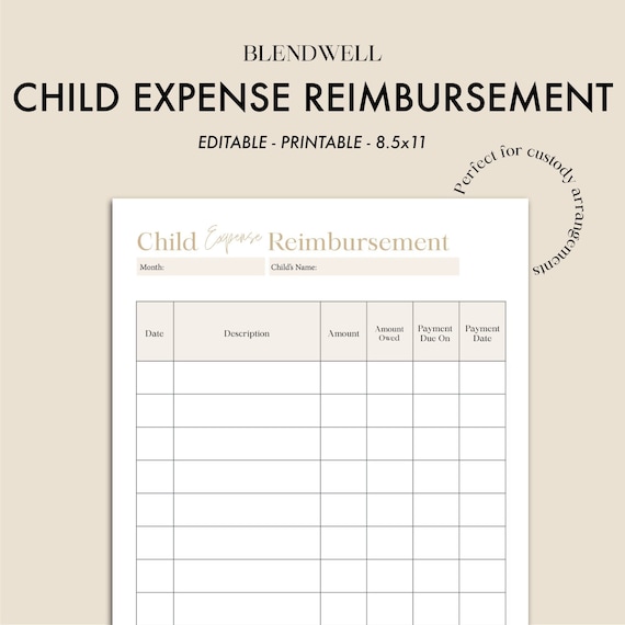 Child Expense Log Child Reimbursement Expense Log for Custody - Etsy