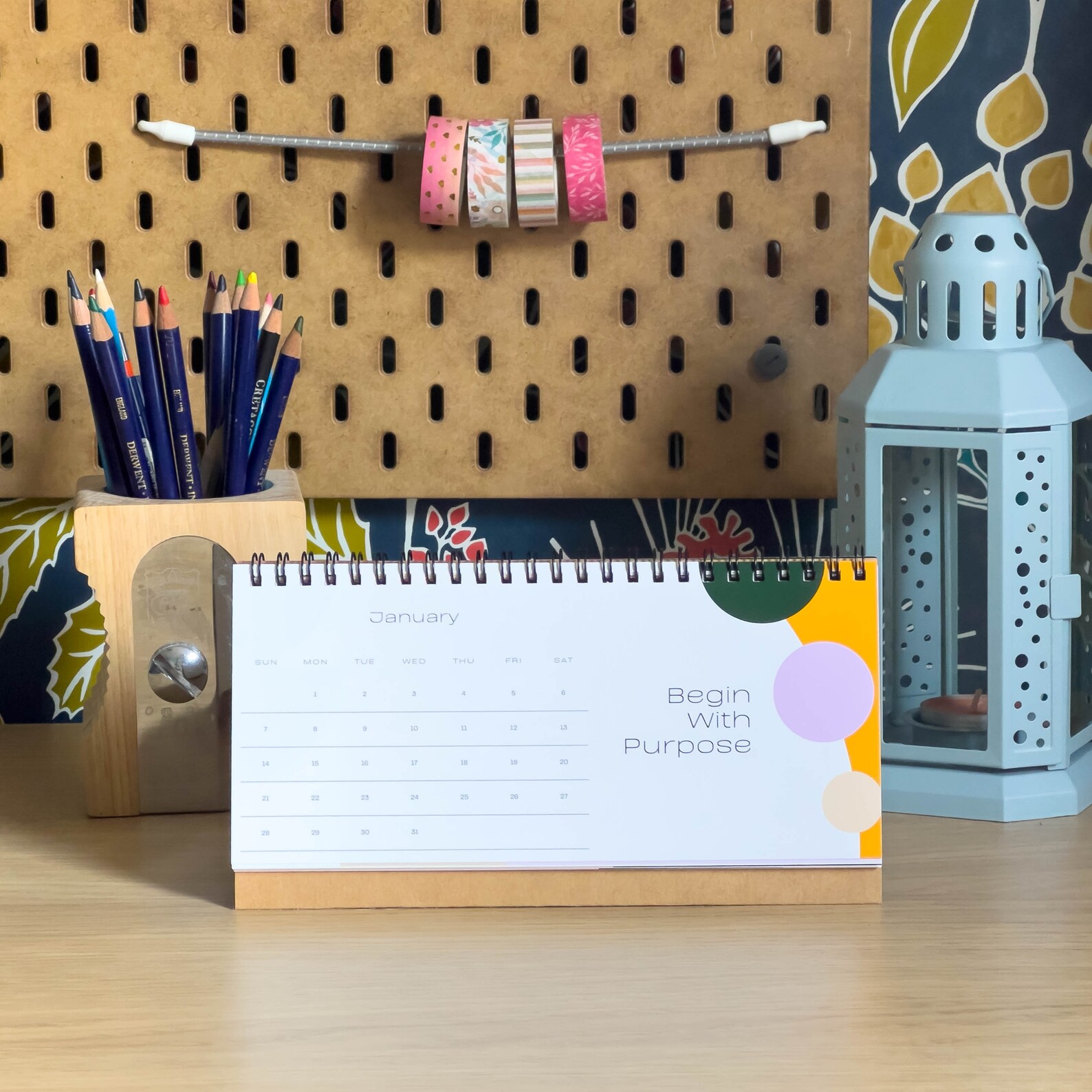 Desk Calendar, Inspirational Quote Desk Calendar, Geometric Art Monthly ...